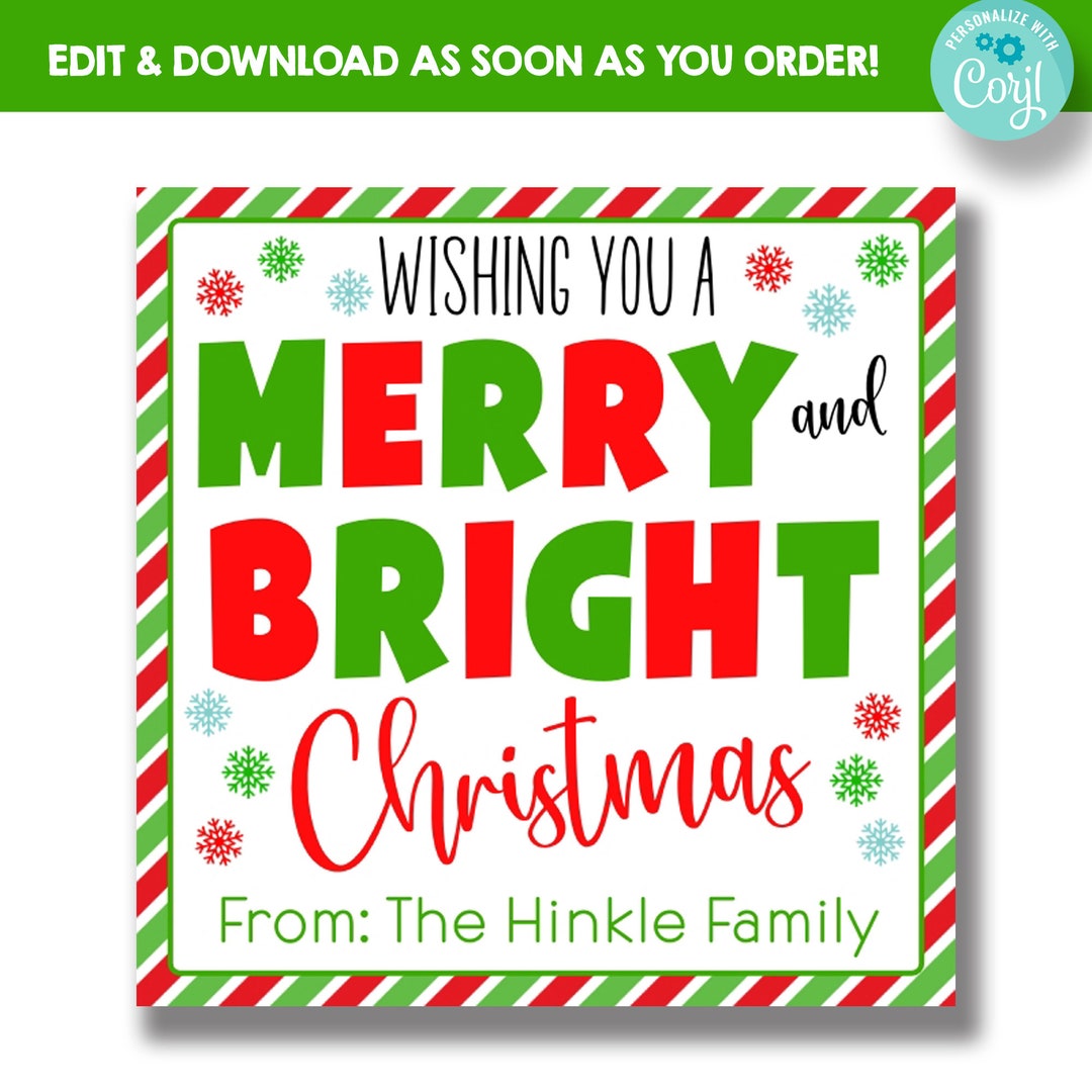 EDITABLE Wishing You a Merry & Bright Christmas Gift Tags ...