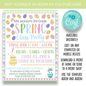 EDITABLE Spring Class Party Flyer | School Spring Party Template ...