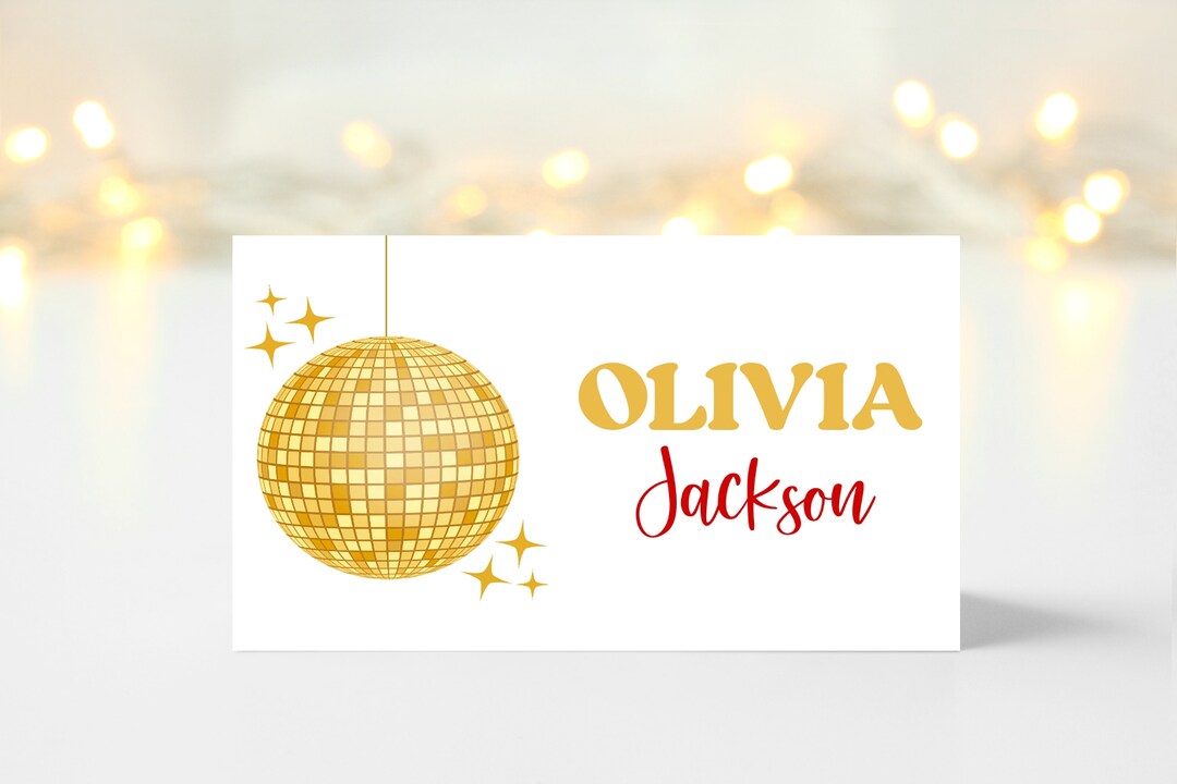 EDITABLE Gold Disco Ball Place Cards | Disco Party Table Tents | Gold ...