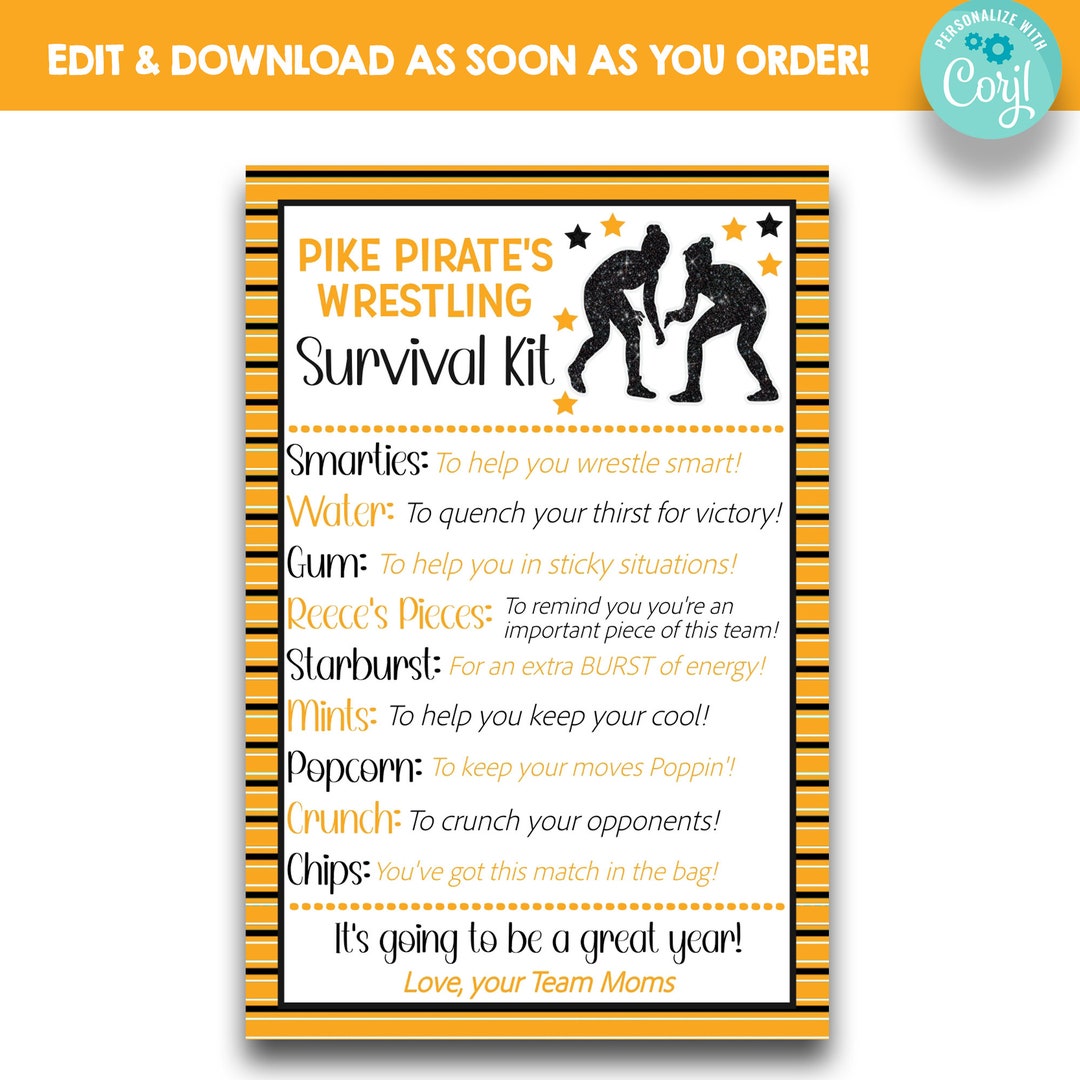 EDITABLE Female Wrestling Survival Kit Gift Tag | Wrestler's Survival ...