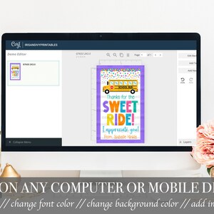 EDITABLE Pastel Thanks for the Sweet Ride Bus Driver Appreciation Gift ...