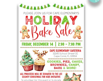 Holiday Bake Sale Flyer, Printable PTA PTO, School Family Fundraiser ...