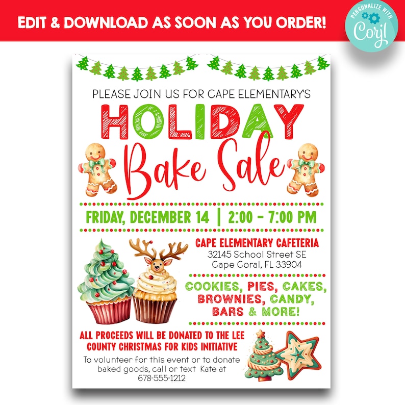 EDITABLE Holiday Bake Sale Flyer Christmas Bake Sale Fundraiser ...