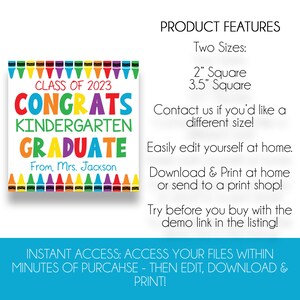 EDITABLE Congrats Kindergarten Graduate Square Gift Tags | Kindergarten ...