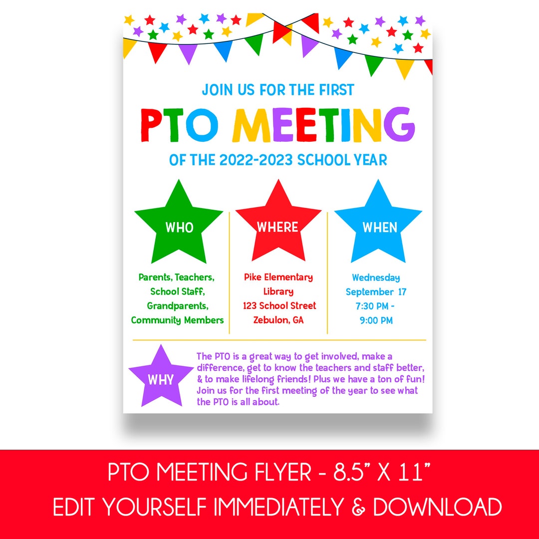 EDITABLE PTO Meeting Flyer | PTO Information Printable | Printable ...