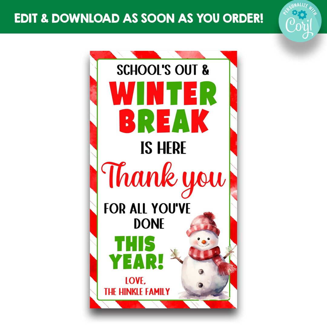 EDITABLE Christmas Teacher Appreciation Gift Tags | Holiday Break is ...