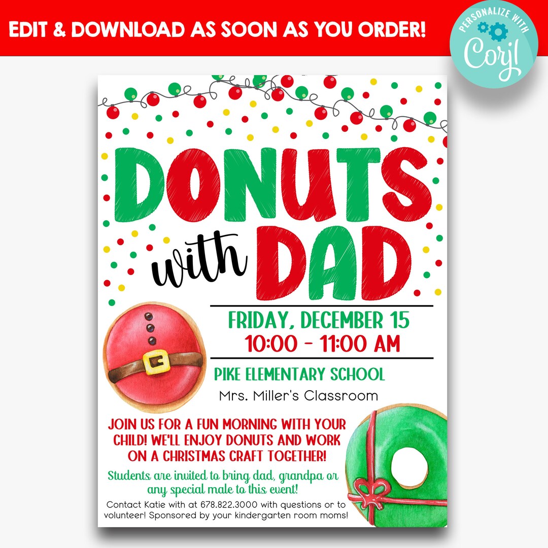 EDITABLE Christmas Themed Donuts With Dad Flyer | Donuts With Dad ...