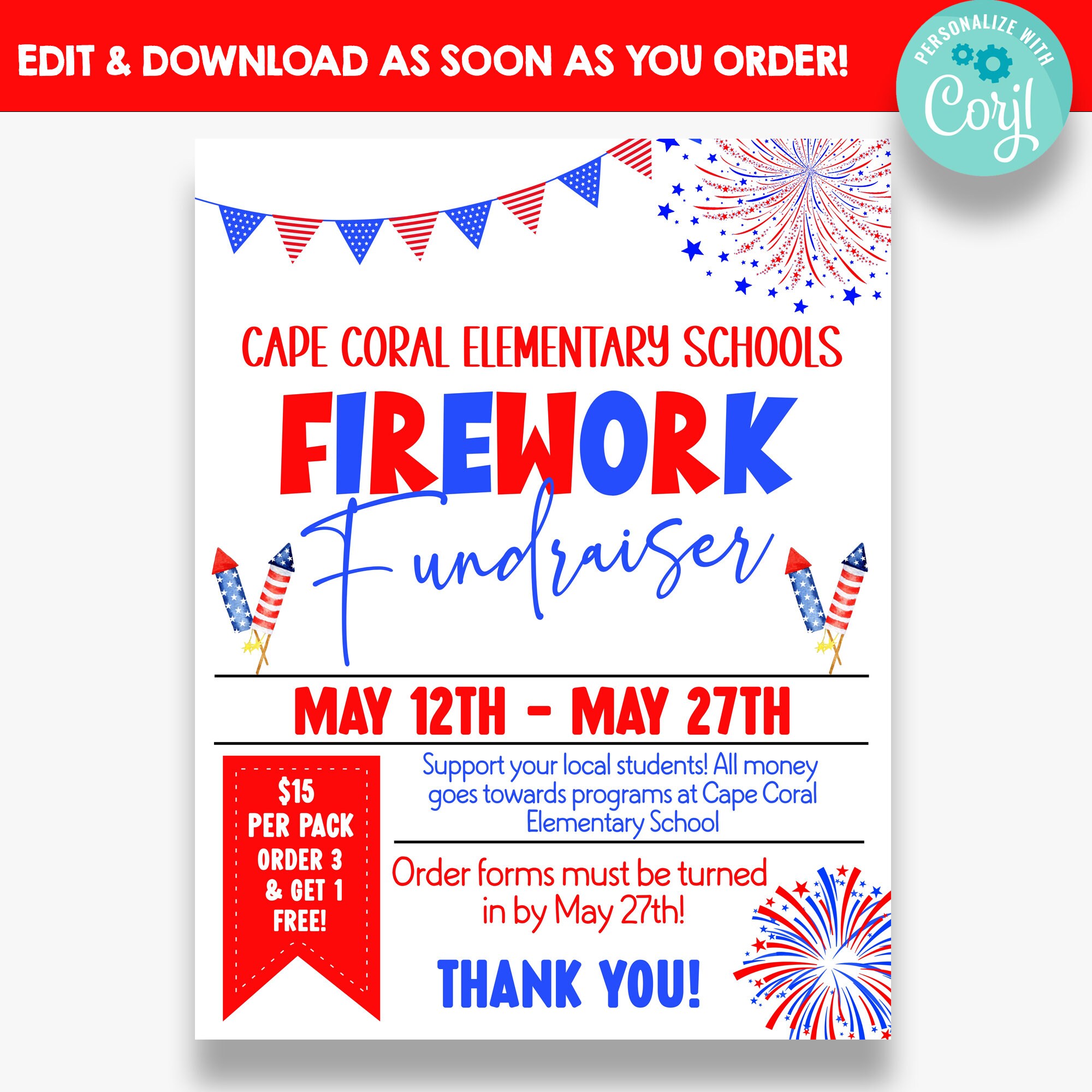 EDITABLE Firework Fundraiser Flyer Firework Sale Flyer - Etsy