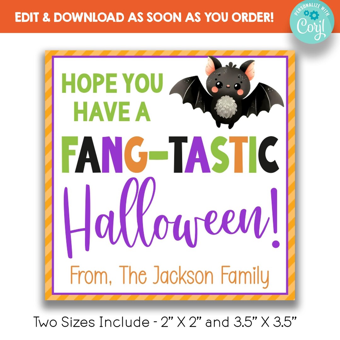 EDITABLE I Hope You Have a Fang-tastic Halloween Treat Bag Tags | Bat ...