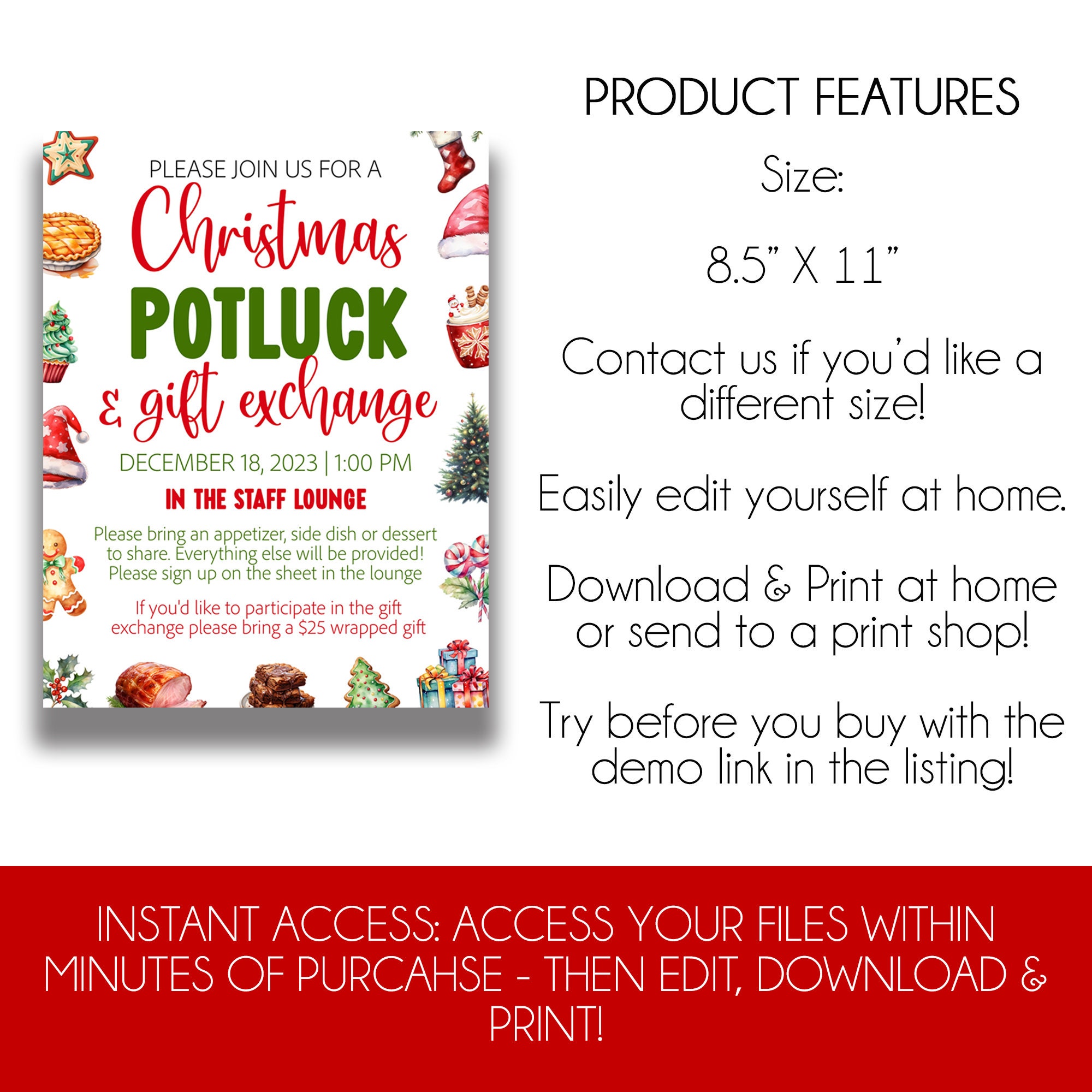 EDITABLE Christmas Potluck Flyer | Christmas Potluck Sign up Sheet ...