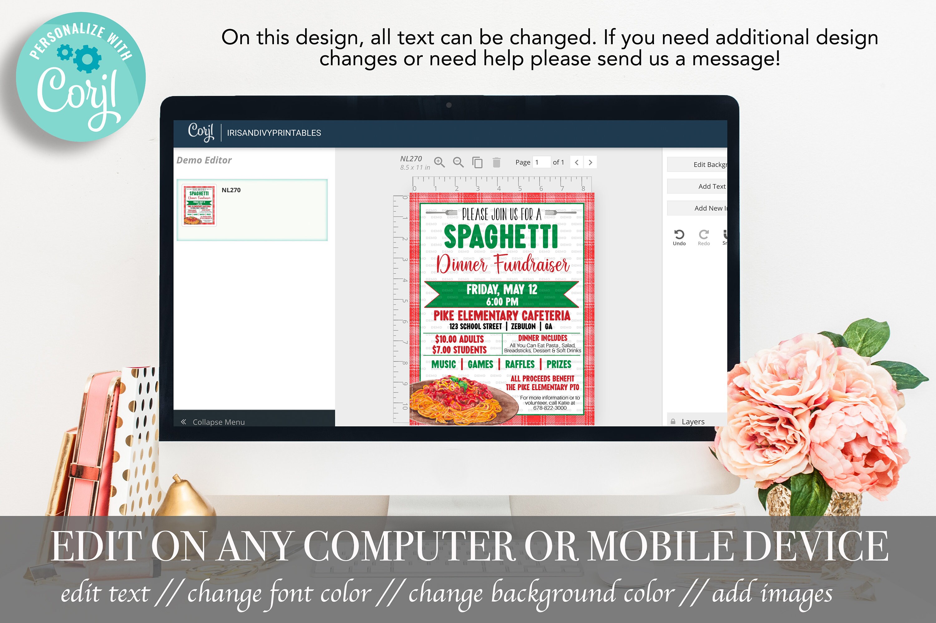 EDITABLE Spaghetti Dinner Fundraiser Flyer With Bonus Tickets ...