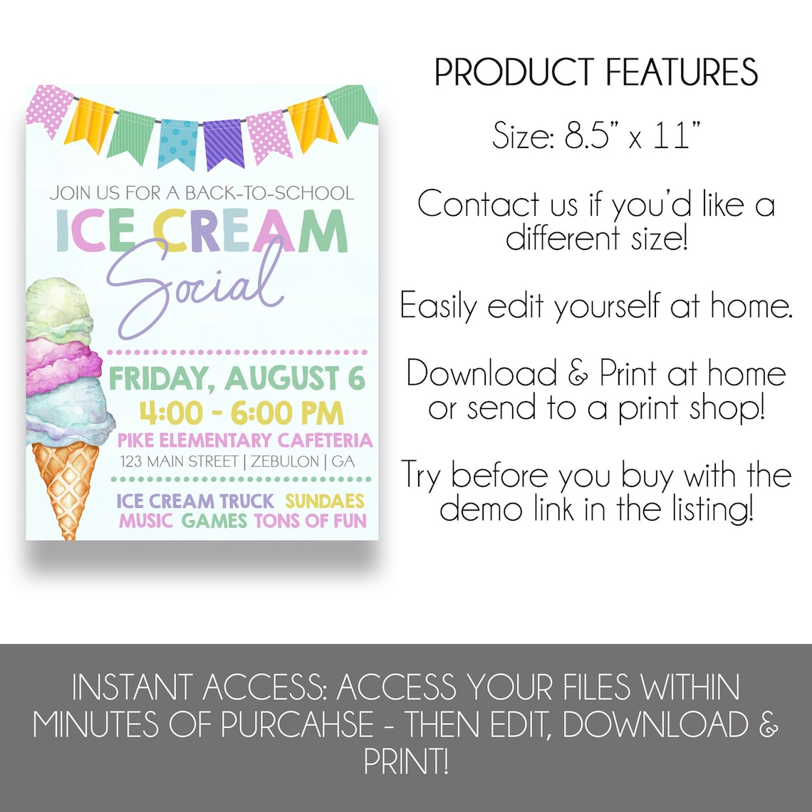 EDITABLE Ice Cream Social Flyer | Back to School Ice Cream Social ...