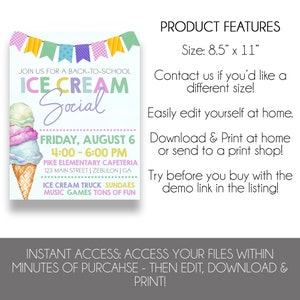 EDITABLE Ice Cream Social Flyer | Back to School Ice Cream Social ...