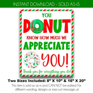 INSTANT DOWNLOAD | Christmas You Donut Know How Much We Appreciate You ...