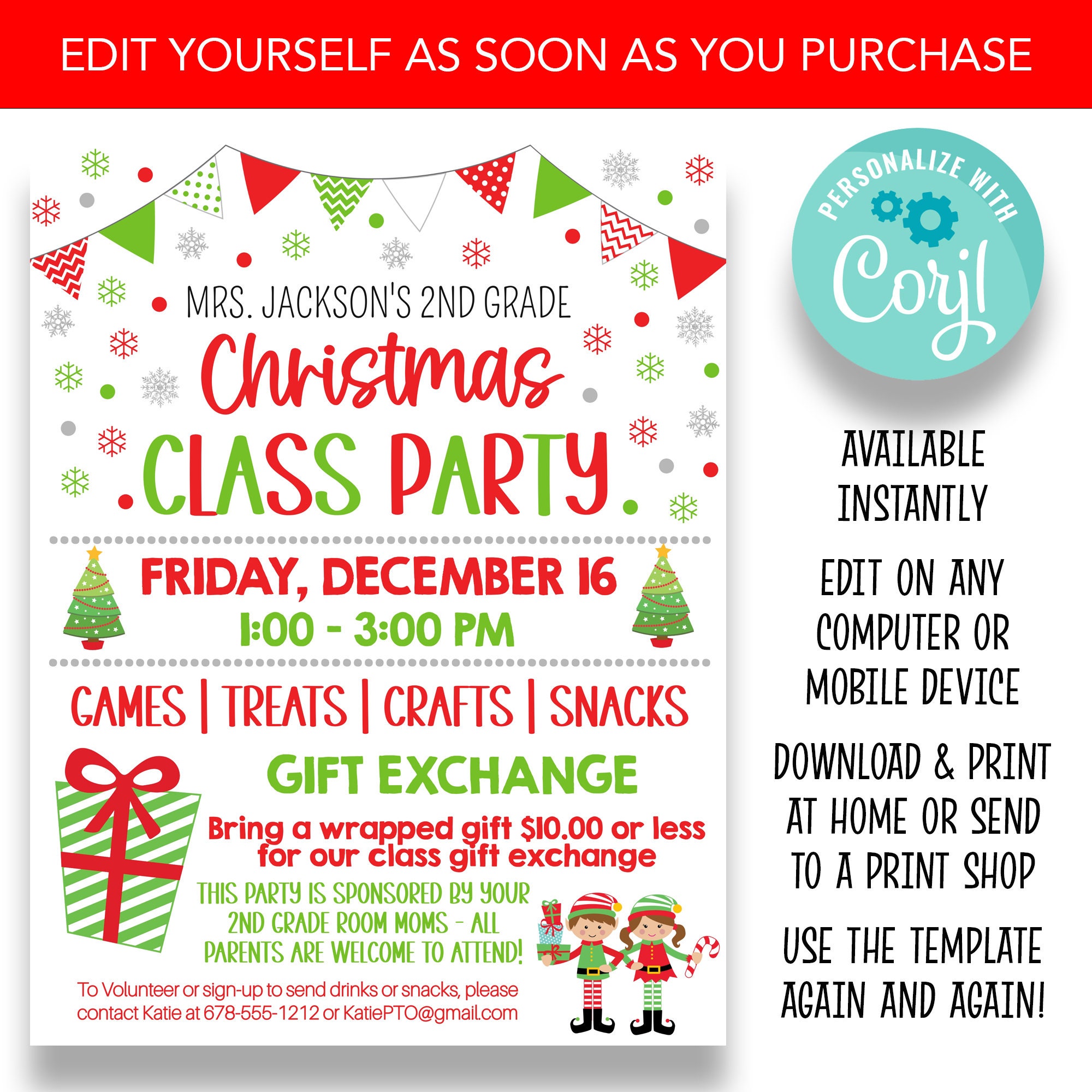 EDITABLE Class Christmas Party Flyer | School Christmas Party Template ...