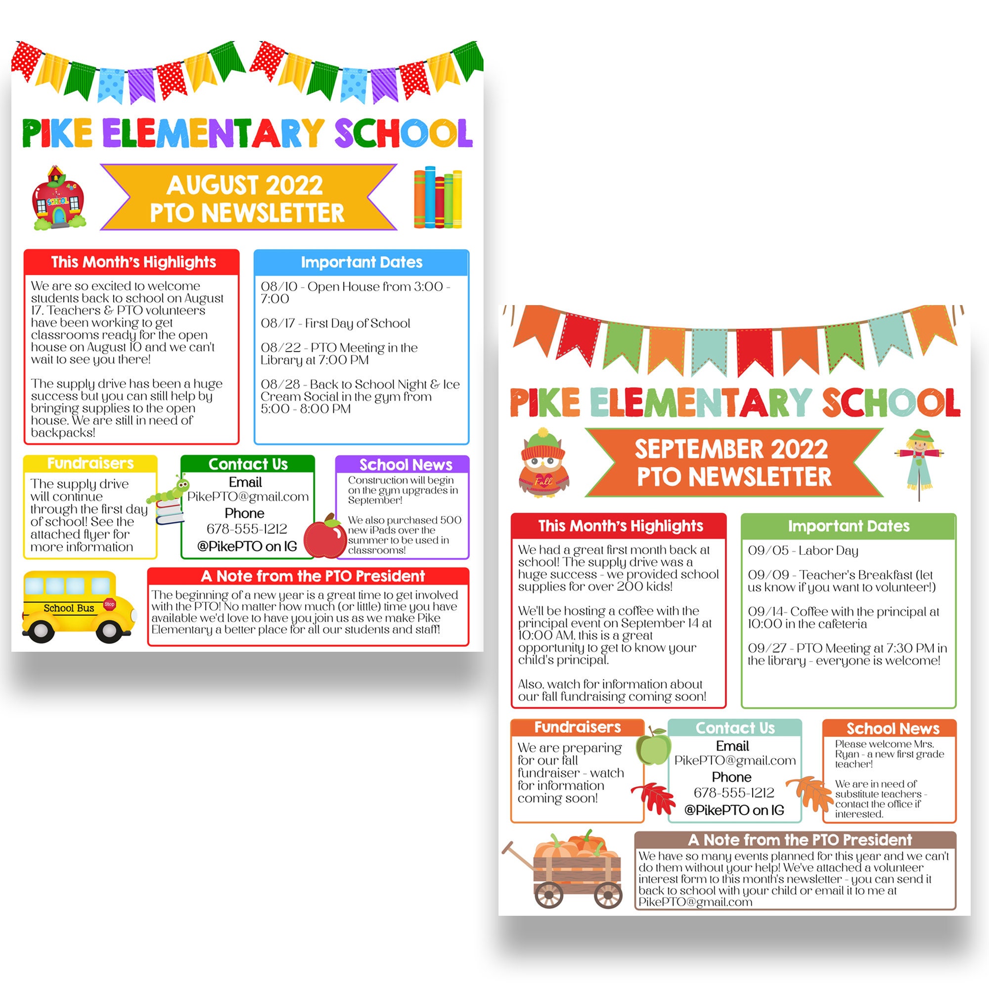 EDITABLE Yearly PTO Newsletter Template Set | Monthly PTO Newsletters ...