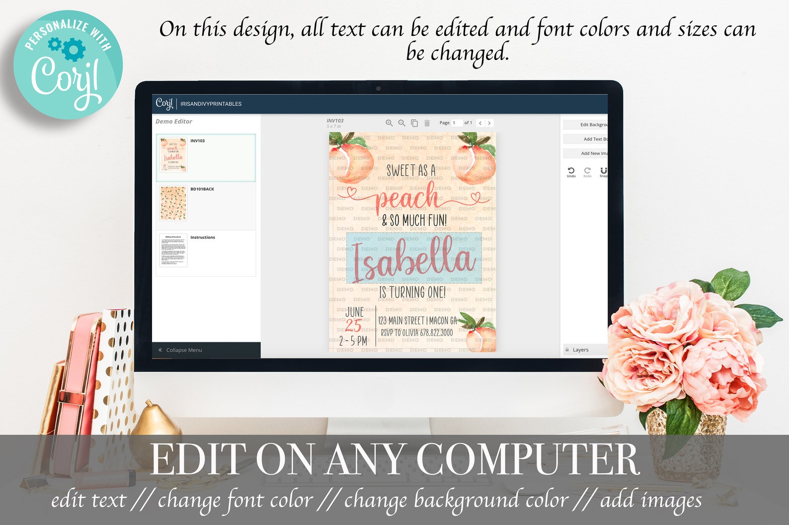 INSTANT DOWNLOAD Editable/printable Sweet as a Peach - Etsy