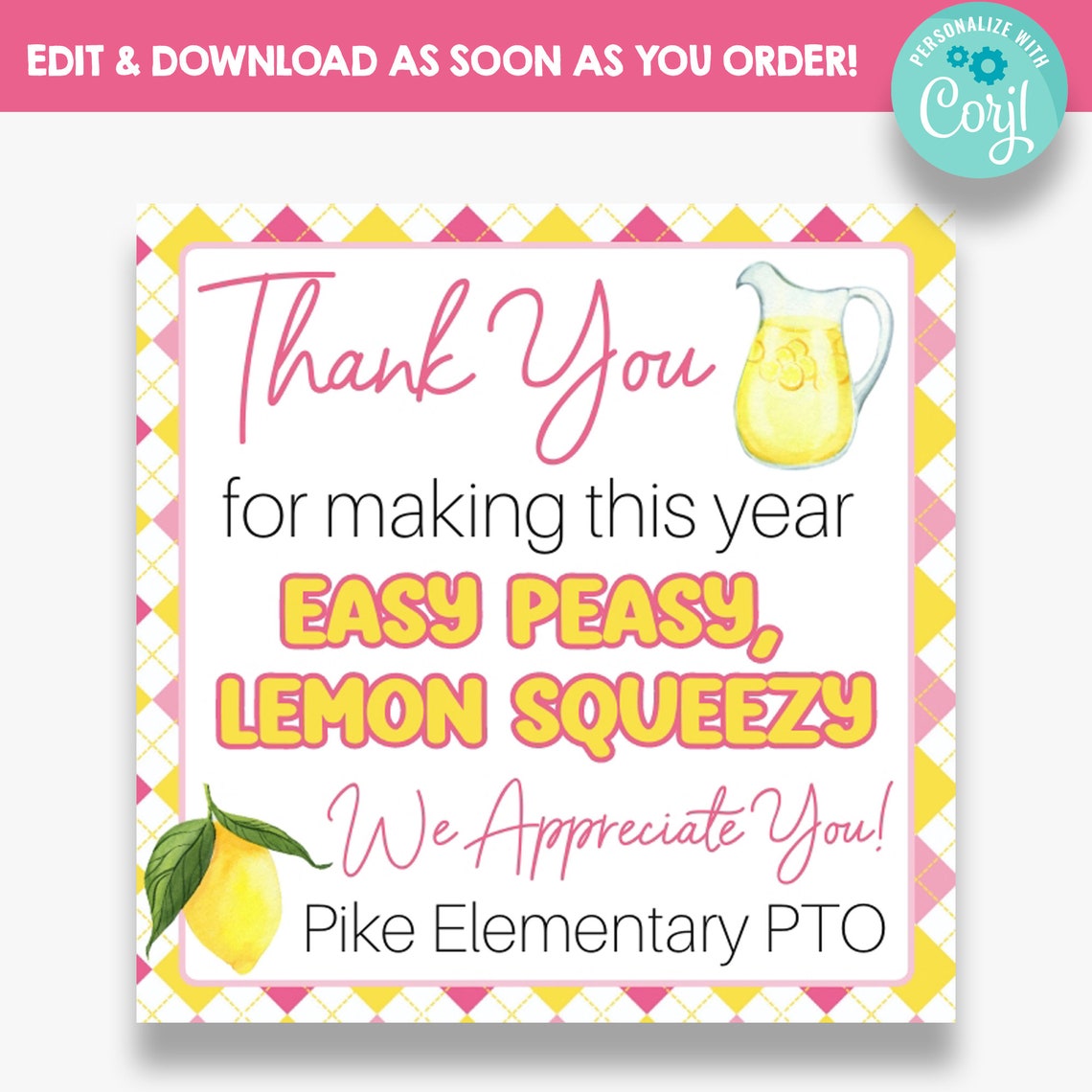 EDITABLE Lemon Themed Teacher Gift Tags Thank You for Making - Etsy