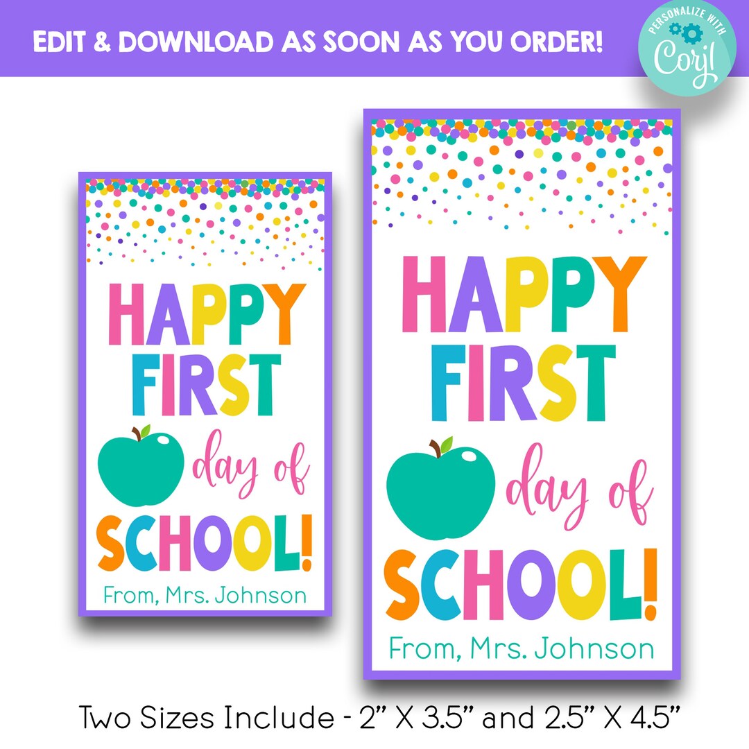 EDITABLE Back to School Treat Tags | Pastel Happy First Day of School ...