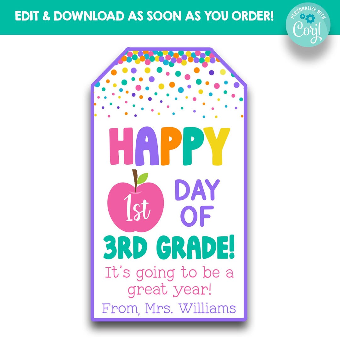 EDITABLE Pastel Happy First Day of School Treat Bag Tags | Printable ...
