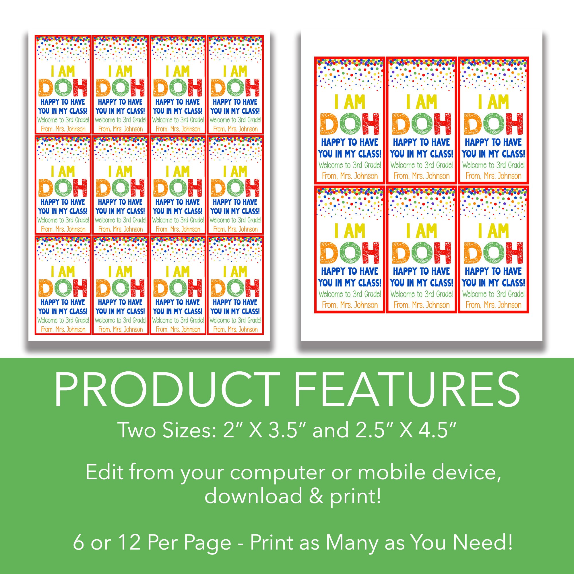 EDITABLE First Day of School Treat Tags | Bright I Am Doh Excited to ...