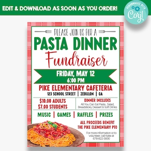 EDITABLE Pasta Dinner Fundraiser Flyer With Bonus Tickets | Printable ...