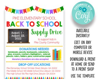 Back to School Supply Drive/fundraiser/donations Flyer Editable ...