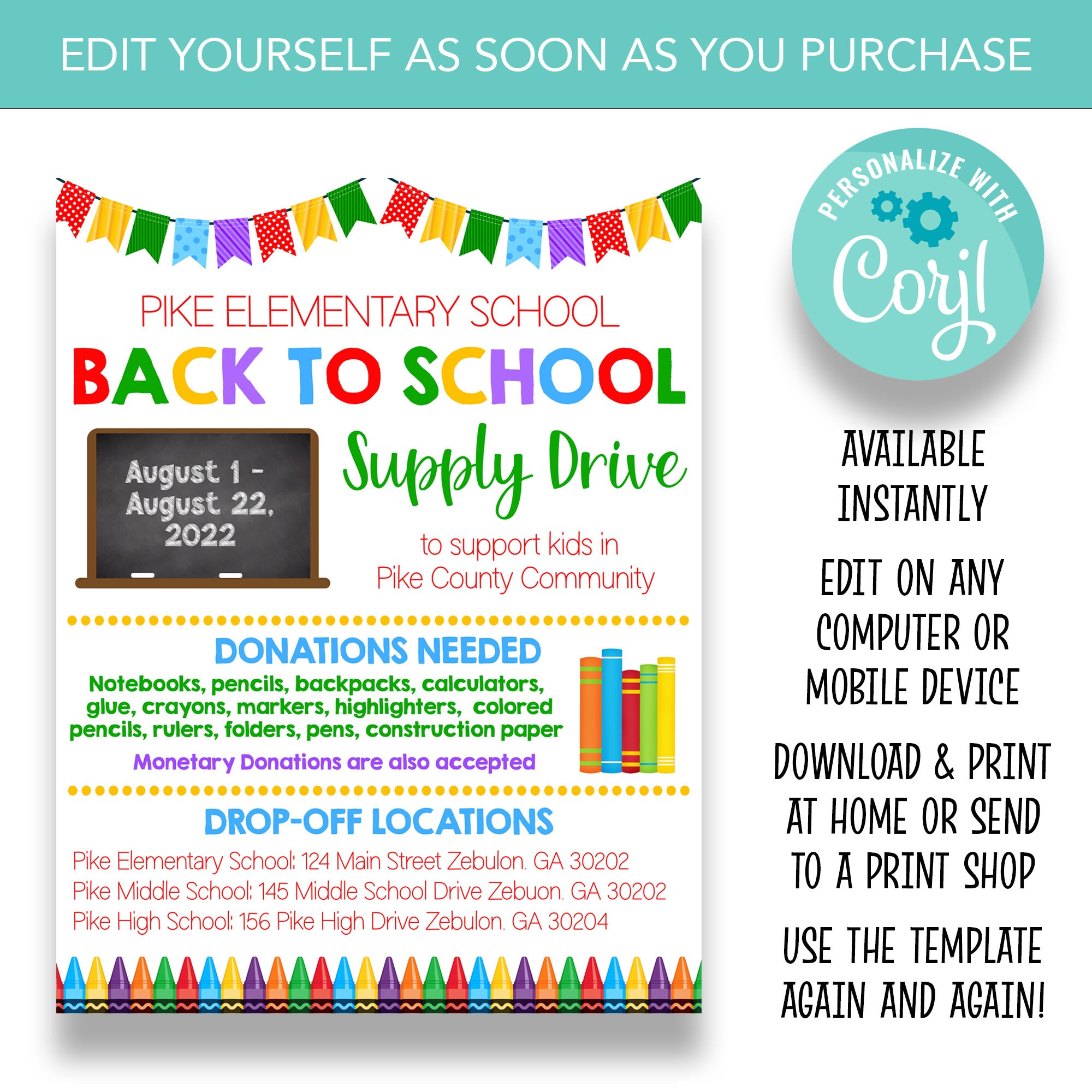 EDITABLE Back to School Supply Drive | Printable School Supply Drive ...
