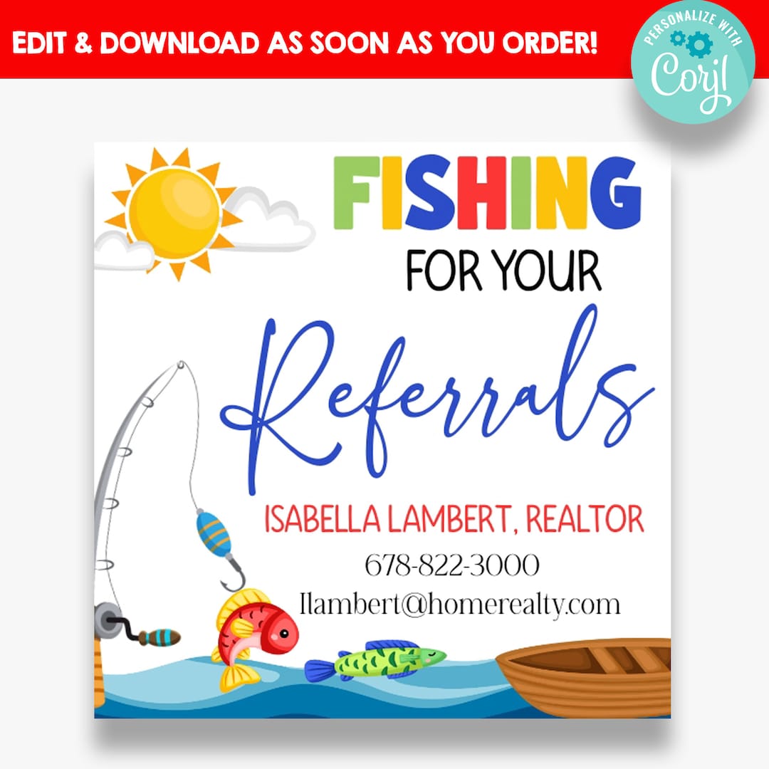 EDITABLE Fishing for Your Referrals Square Marketing Gift Tags ...