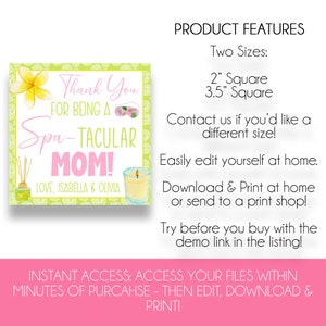 EDITABLE Thank You for Being a Spa-tacular Mom Gift Tags | Mothers Day ...
