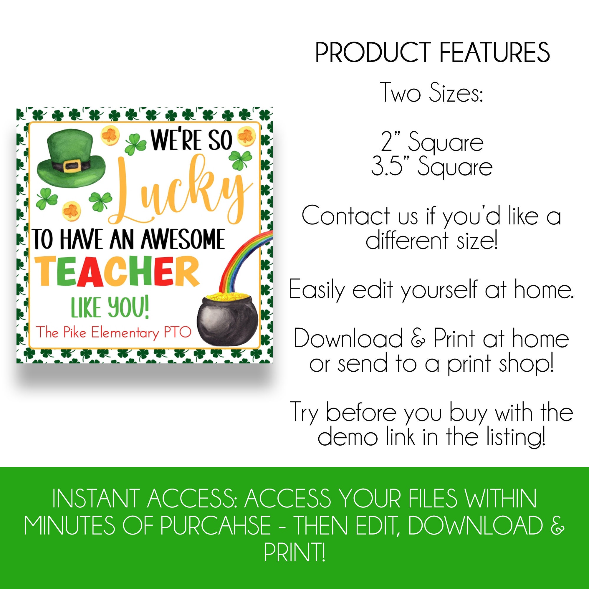 EDITABLE We're Lucky to Have an Awesome Teacher St. Patrick's Day Gift ...