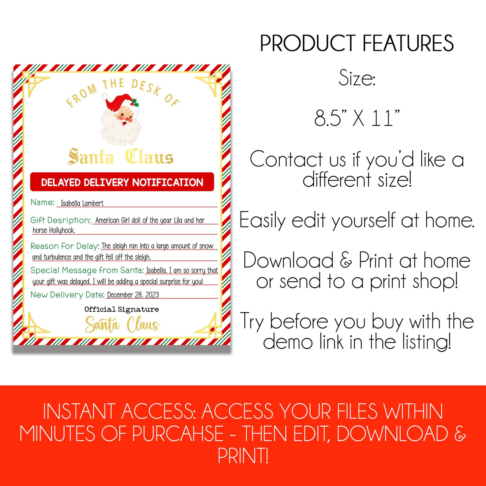 EDITABLE Delayed Christmas Gift Letter | Christmas Delivery Delay ...