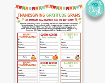 Thanksgiving Candy Gram Template School Fundraiser Gratitude - Etsy