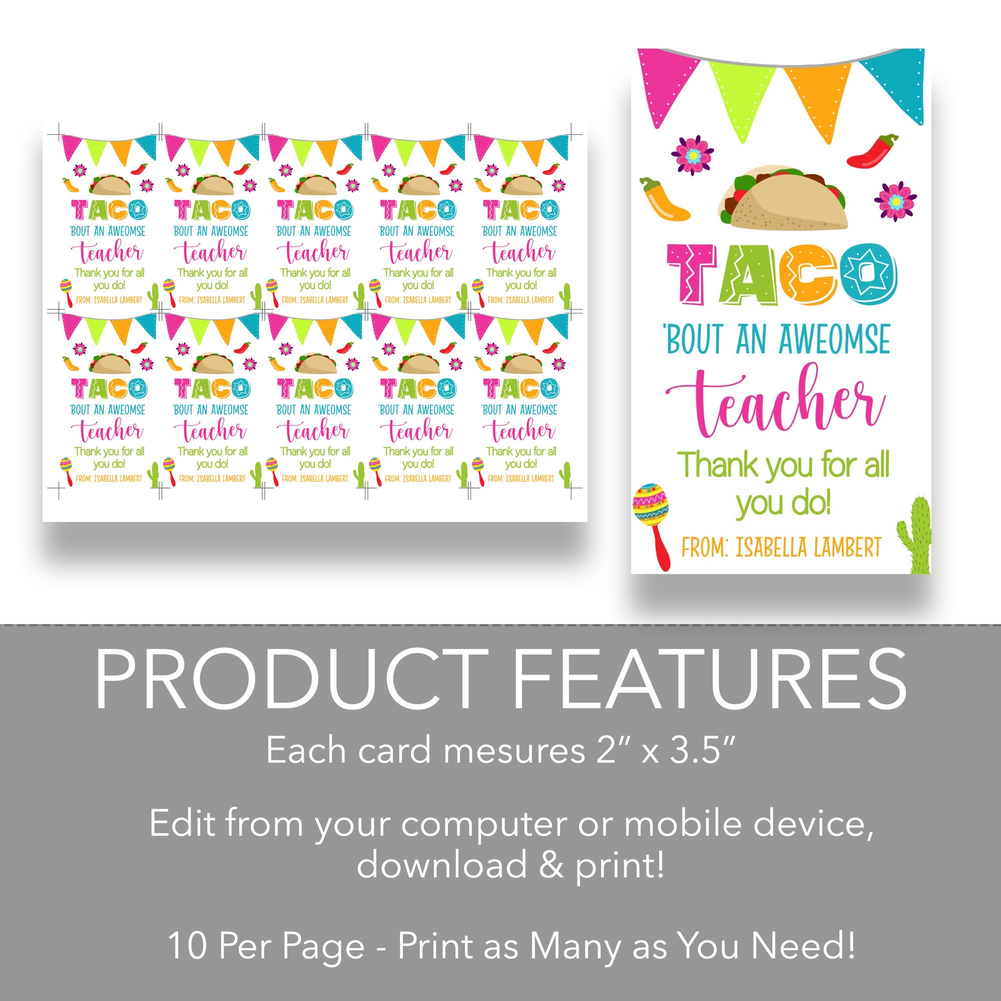EDITABLE Taco 'bout an Awesome Teacher Thank You Tags | Teacher ...