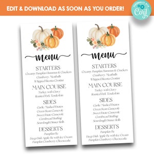 EDITABLE Thanksgiving Menu Template | Fall Themed Dinner Party Menu ...