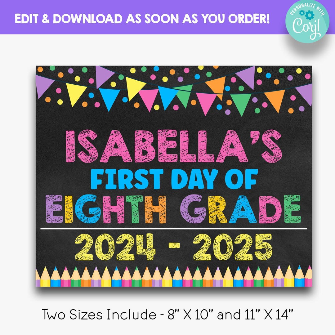 Editable Pastel First Day of Eighth Grade Day of School Sign ...