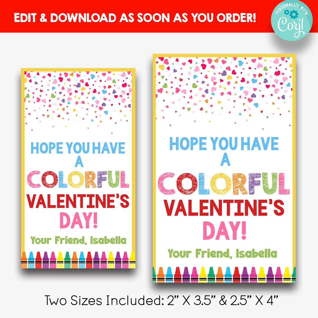 EDITABLE Hope You Have A Colorful Valentine's Day Treat Tags | Crayon ...