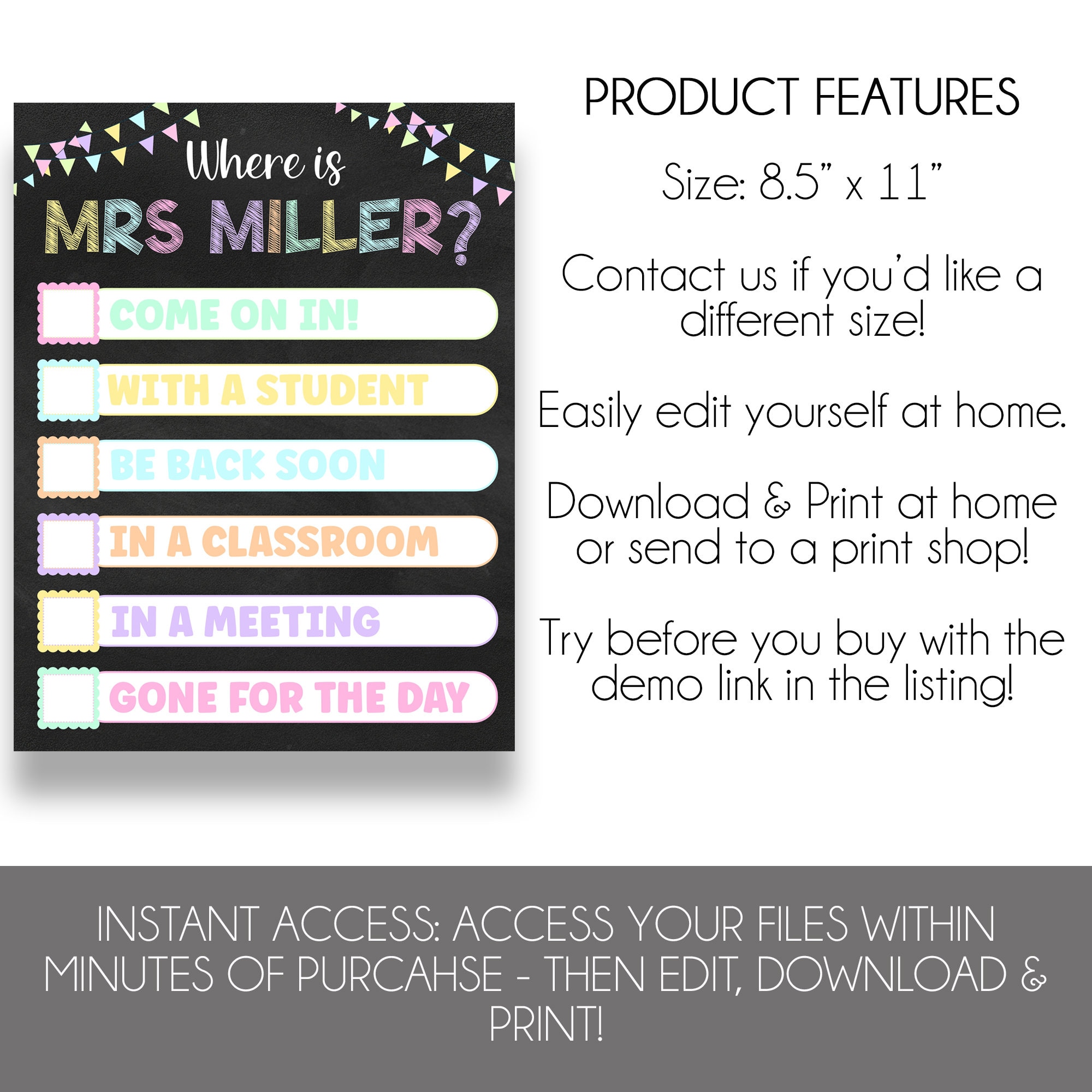 EDITABLE Where is the Teacher Sign Pastel Chalkboard Where - Etsy