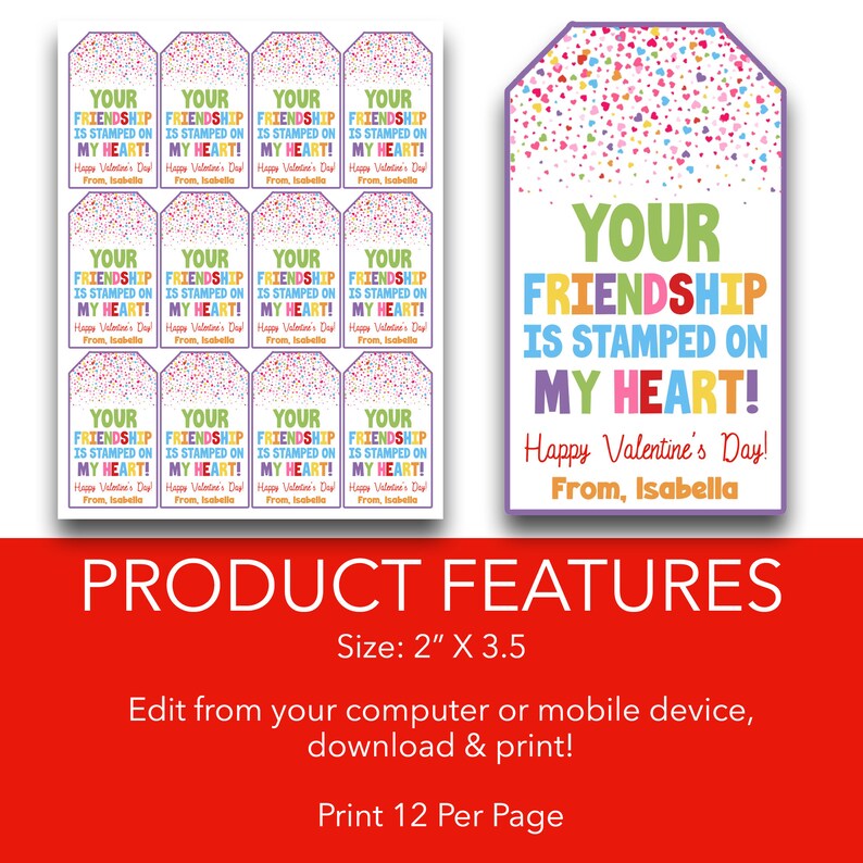 EDITABLE Your Friendship is Stamped on My Heart Valentine's Day Gift ...