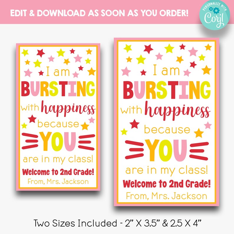 EDITABLE I'm Bursting With Happiness That You Are in My Class Back to ...