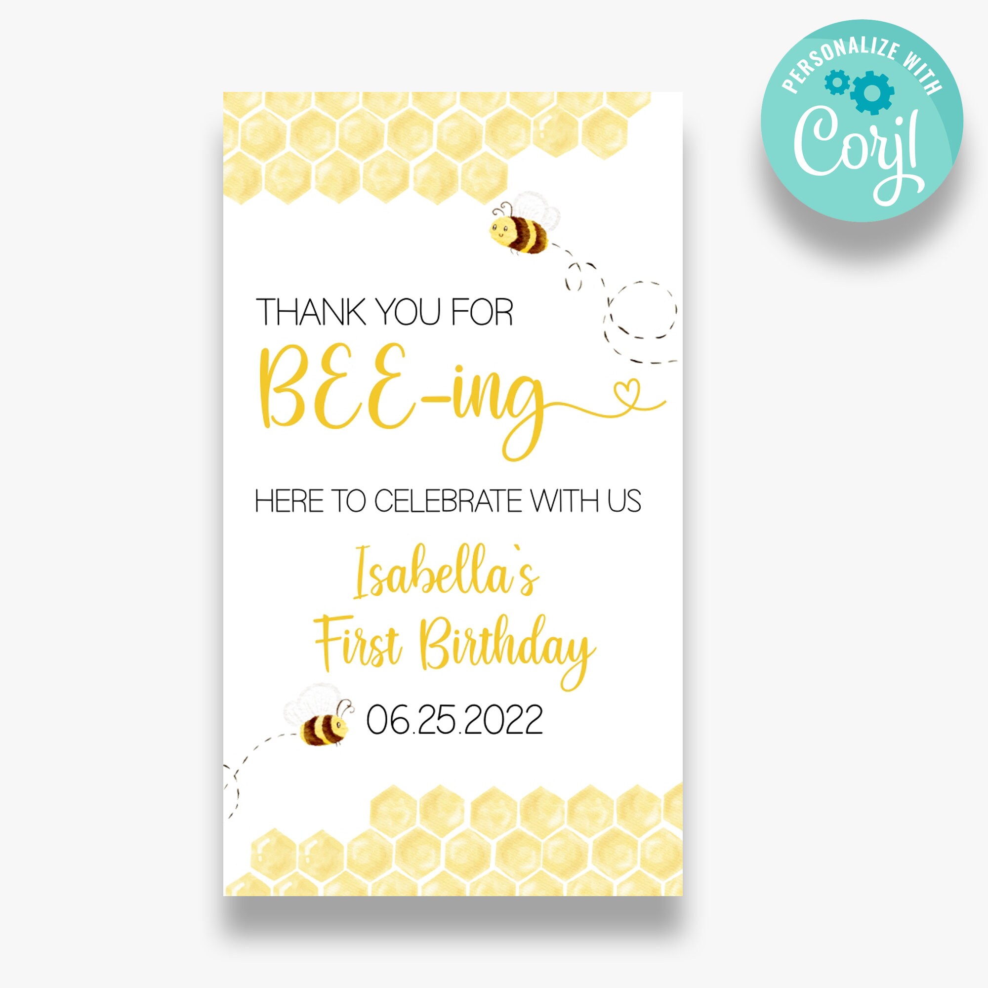 EDITABLE Honey Bee Themed Birthday Favor Tags Bumble Bee | Etsy
