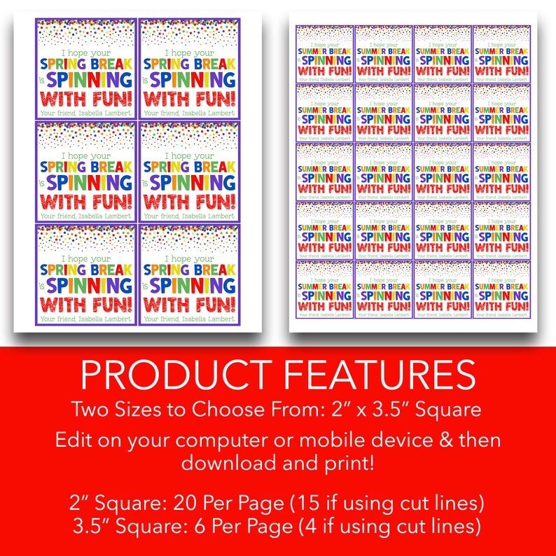 EDITABLE Bright I Hope Your Summer Break is Spinning With Fun Treat Bag ...