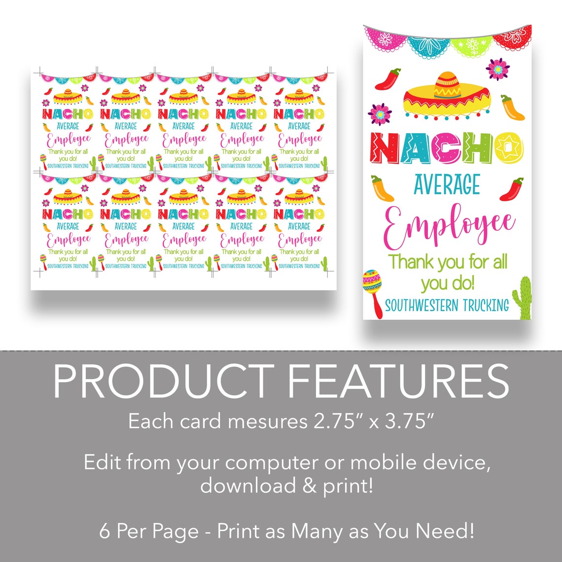 EDITABLE Nacho Average Employee Thank You Tags | Employee Gift Tag ...