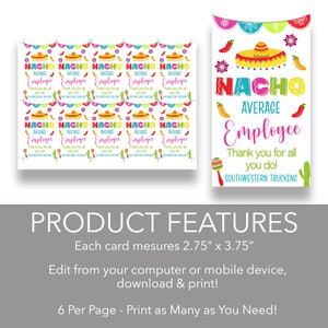 EDITABLE Nacho Average Employee Thank You Tags | Employee Gift Tag ...