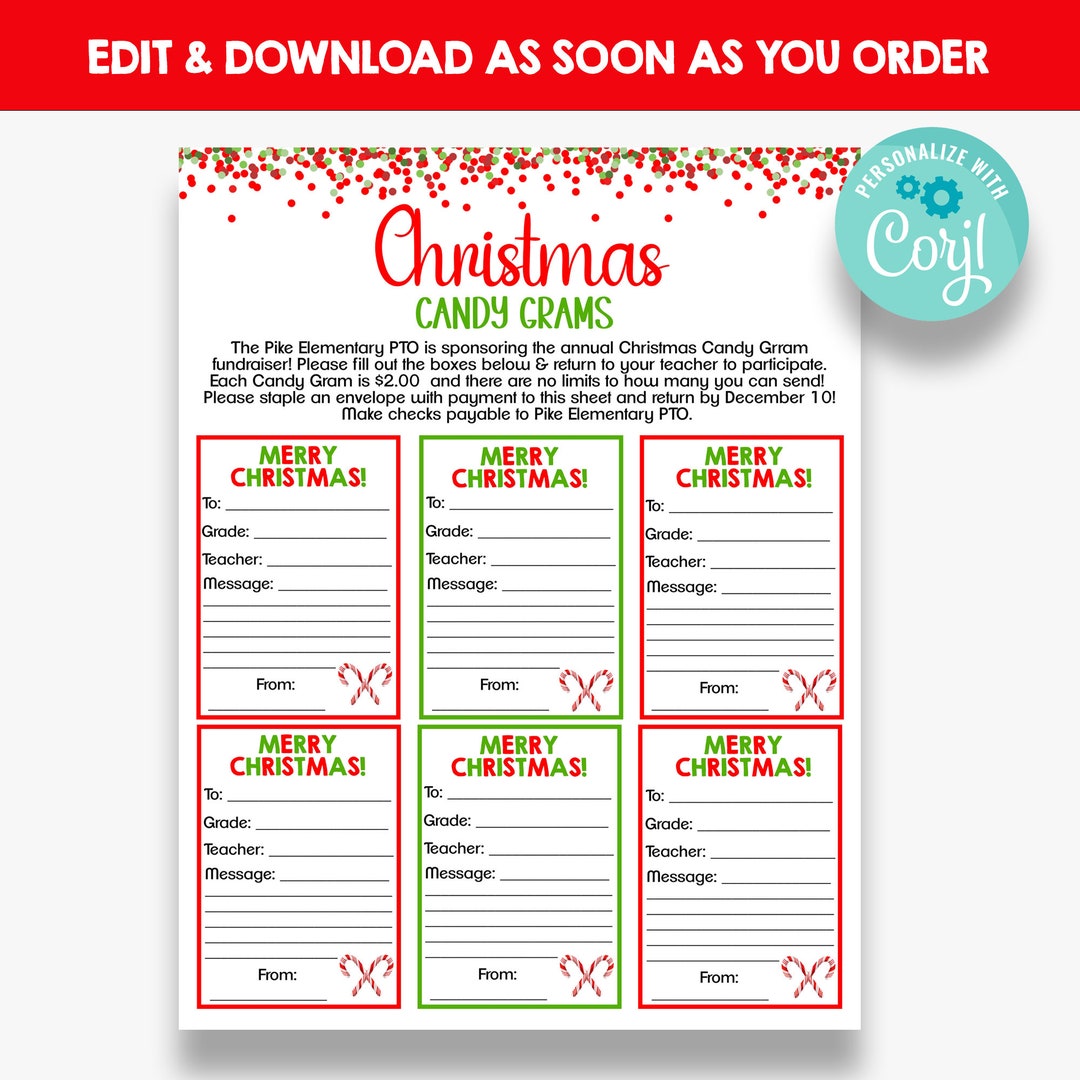 EDITABLE Christmas Candy Gram Flyer | Candy Cane Sale Flyer | School ...
