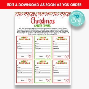 EDITABLE Christmas Candy Gram Flyer | Candy Cane Sale Flyer | School ...