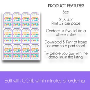 EDITABLE Pastel Thanks for Popping by Back to School Kid's Treat Tags ...