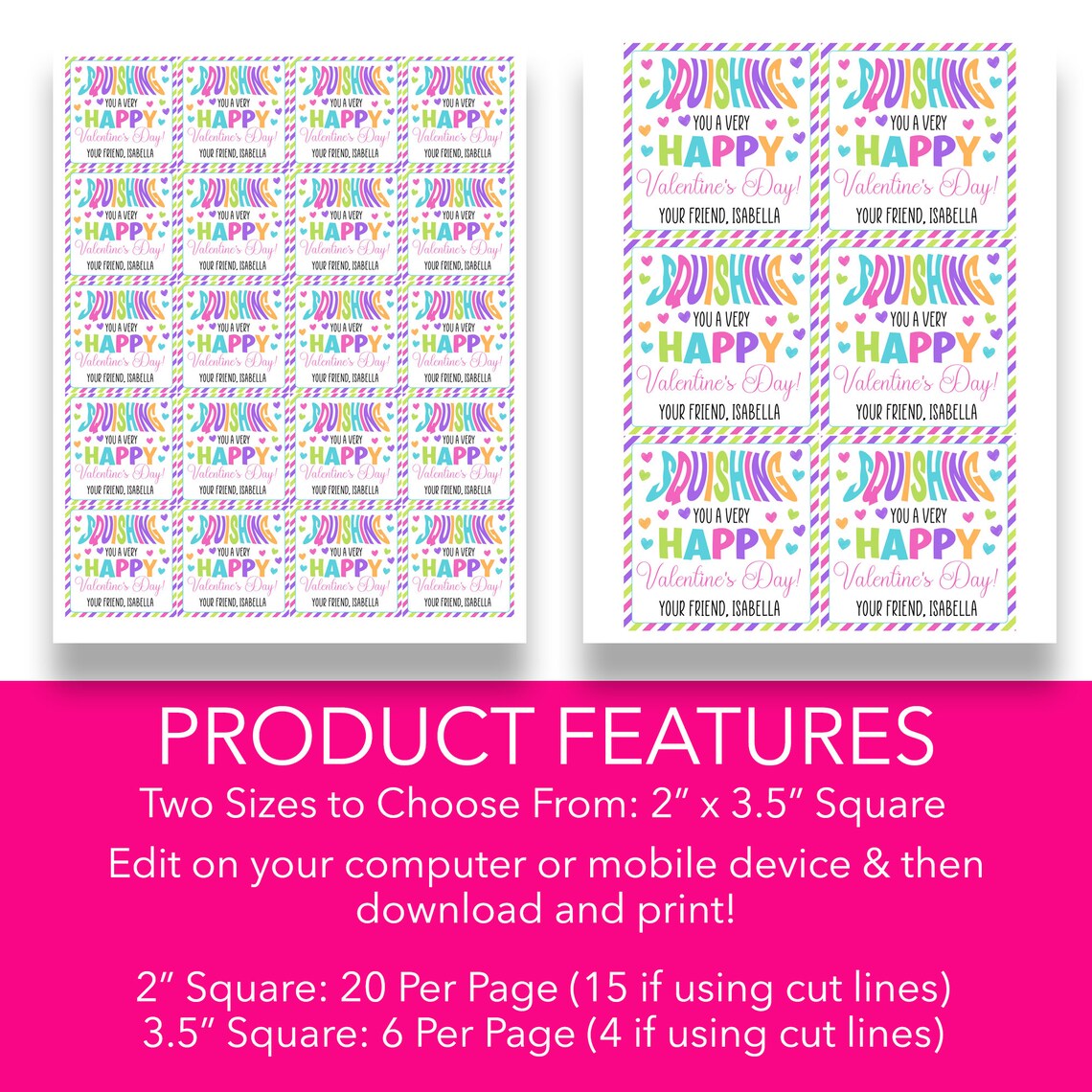 EDITABLE Squishing You a Happy Valentine's Day Tags | Squishy Toy Gift ...