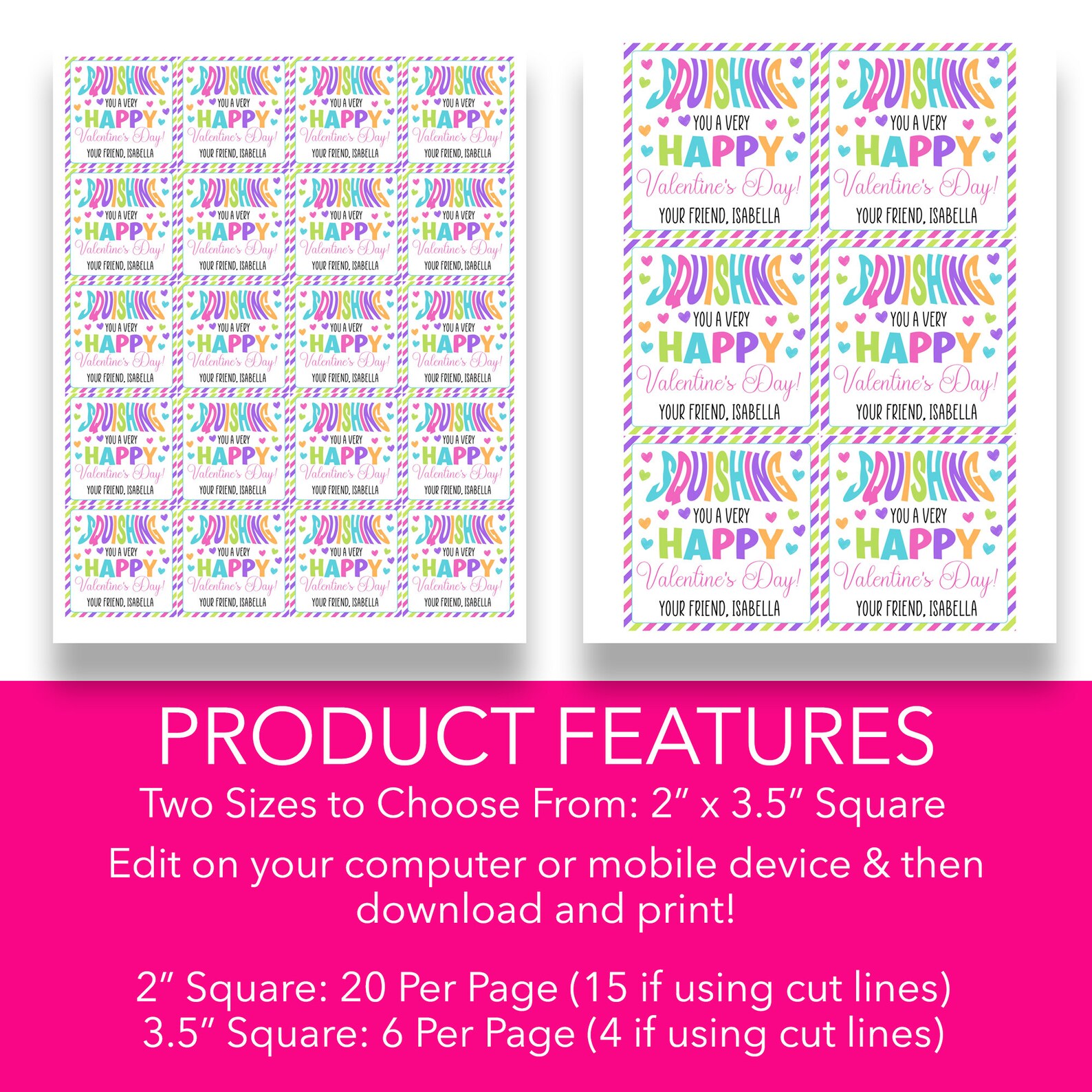 EDITABLE Squishing You a Happy Valentine's Day Tags | Squishy Toy Gift ...