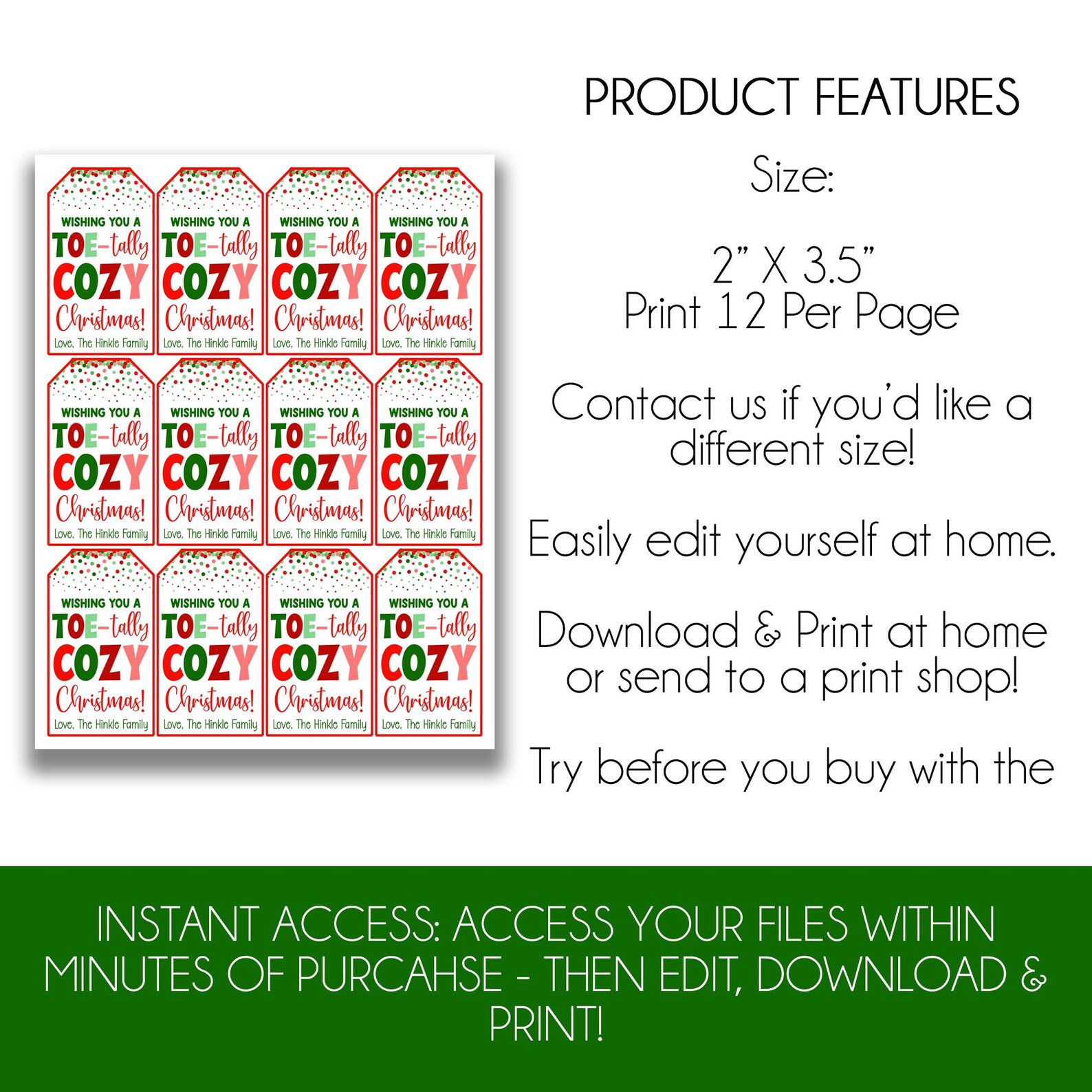 EDITABLE Wishing You a Toe-tally Cozy Christmas Gift Tags | Christmas ...